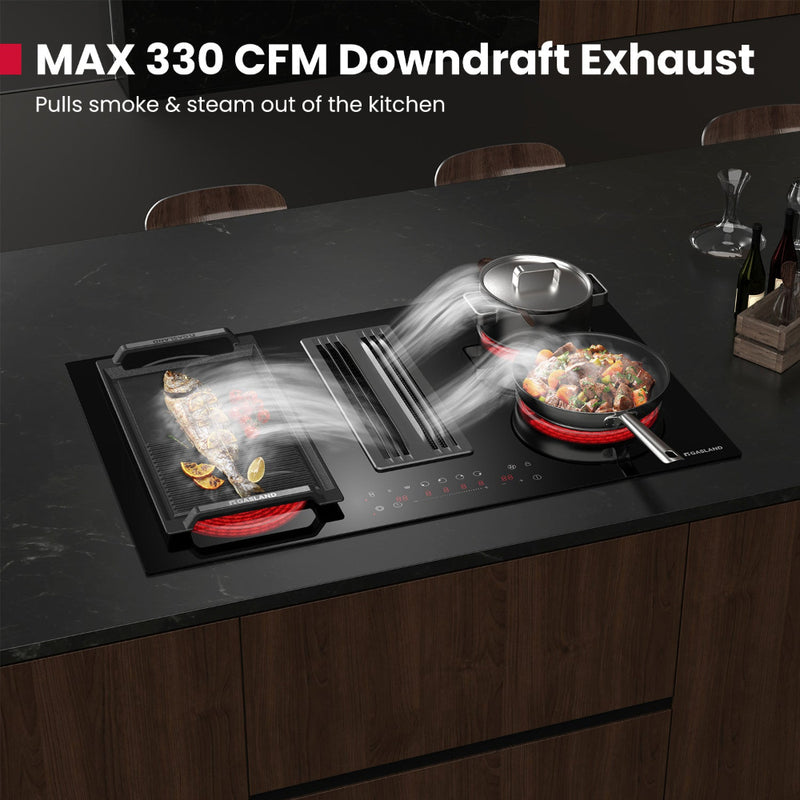 GASLAND 30Inch Downdraft Electric Cooktop – Radiant Glass Stove with 4 ...