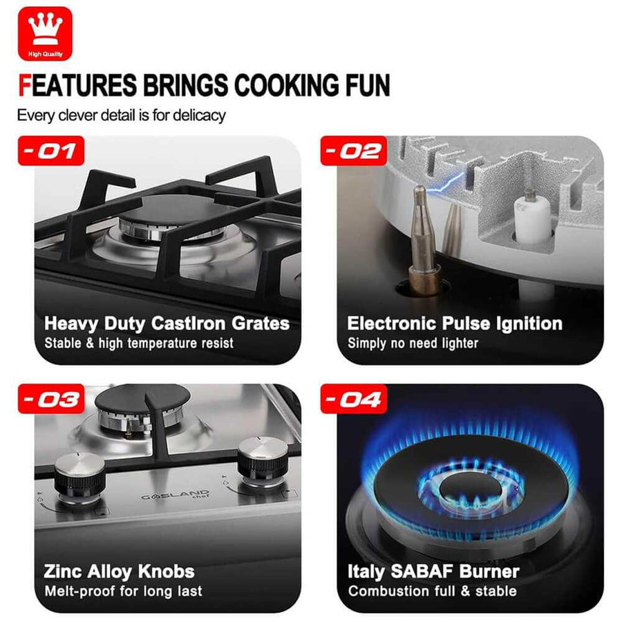 GASLAND Chef 2 Burner Gas Stove 12 Inch Built-In Stainless Steel Gas ...