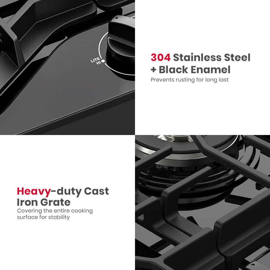 GASLAND Chef 30 Inch Gas Cooktop with Griddle 5 Burner Black Enamel NG ...