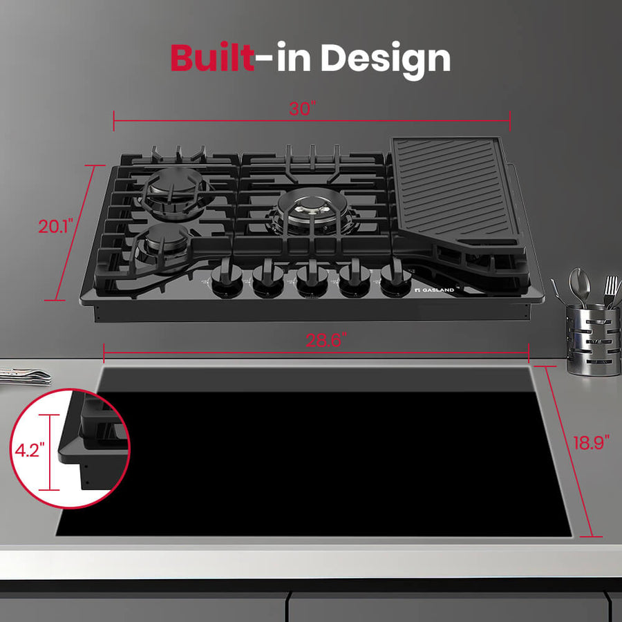 GASLAND Chef 30 Inch Gas Cooktop with Griddle 5 Burner Black Enamel NG ...