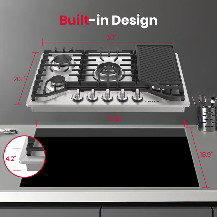 GASLAND Chef 30 Inch Gas Counter Stove with Griddle 5 Burner Stainless ...