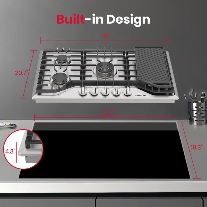 GASLAND Chef 36 Inch Gas Counter Stove with Griddle 5 Burner Stainless ...