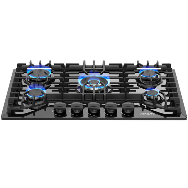 GASLAND Chef 30 Inch Gas Counter Stove Top 5 Burner Black Enamel Gas ...