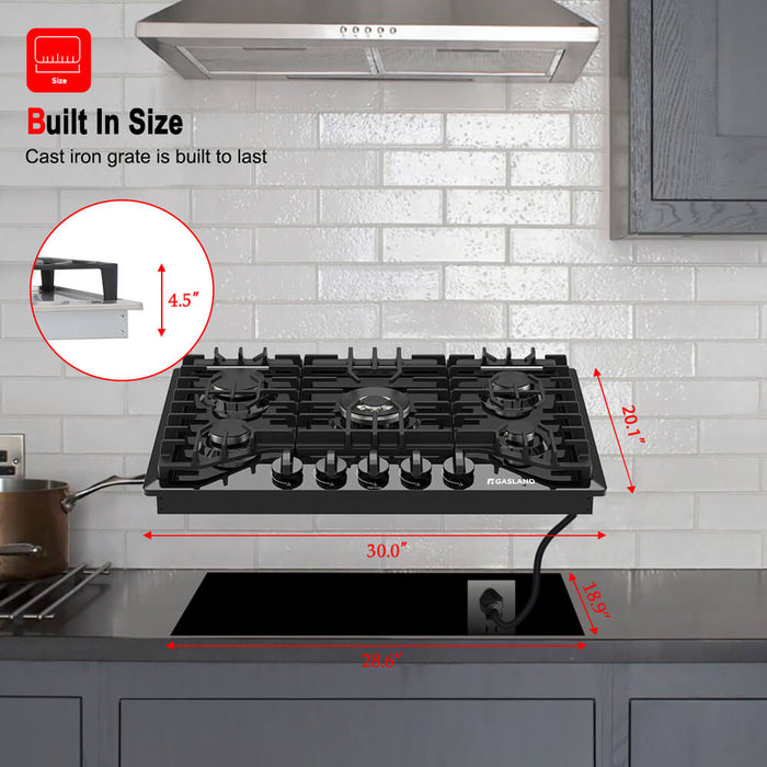 GASLAND Chef 30 Inch Glass Gas Cooktop 5 Burner Enamel Glass Gas Stove ...