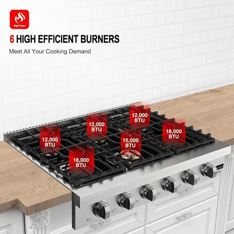GASLAND Chef 6 Burner Gas Range Top 36 Inch Stainless Steel NG/LPG Gas ...