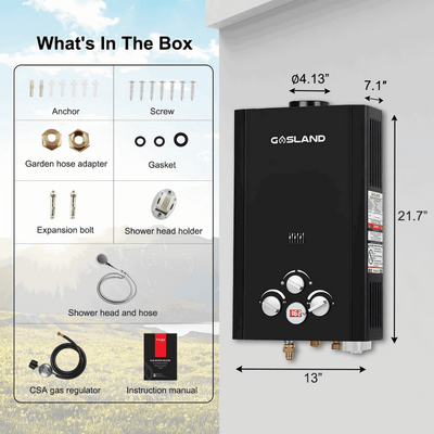 GASLAND Camper Water Heater 1.58GPM 6L 41,000 BTU Outdoor Portable ...