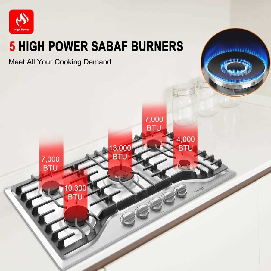 GASLAND Chef 30 Inch Gas Cooktop 5 Burner Stainless Steel Wok Burner ...