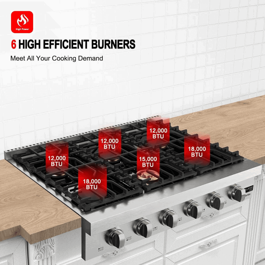 GASLAND Chef Professional 6 Burner Gas Rangetop 36 Inch Stainless Steel ...