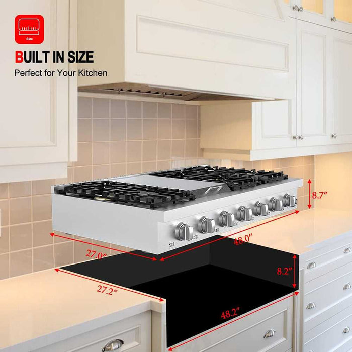 GASLAND Chef 48 Inch Gas Rangetop 6 Burner Stainless Steel Professional ...